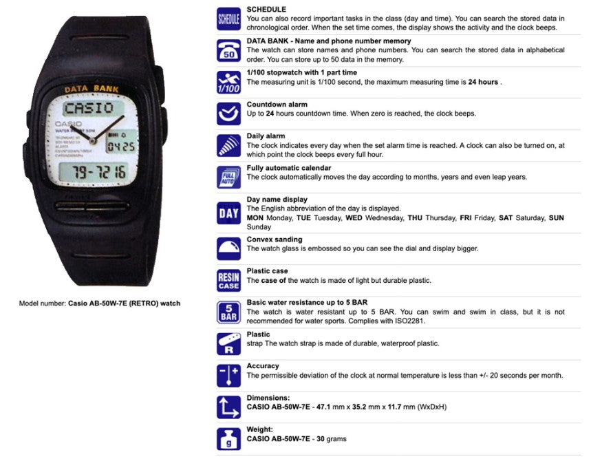 Casio Digital AB-50W-7EV Data Bank – CB WATCHES